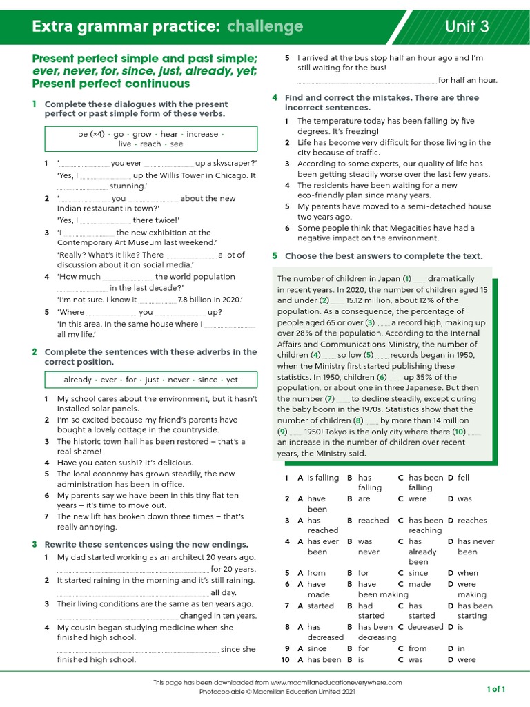 B1PLUS U3 Extra Grammar Practice Challenge | PDF | Linguistics