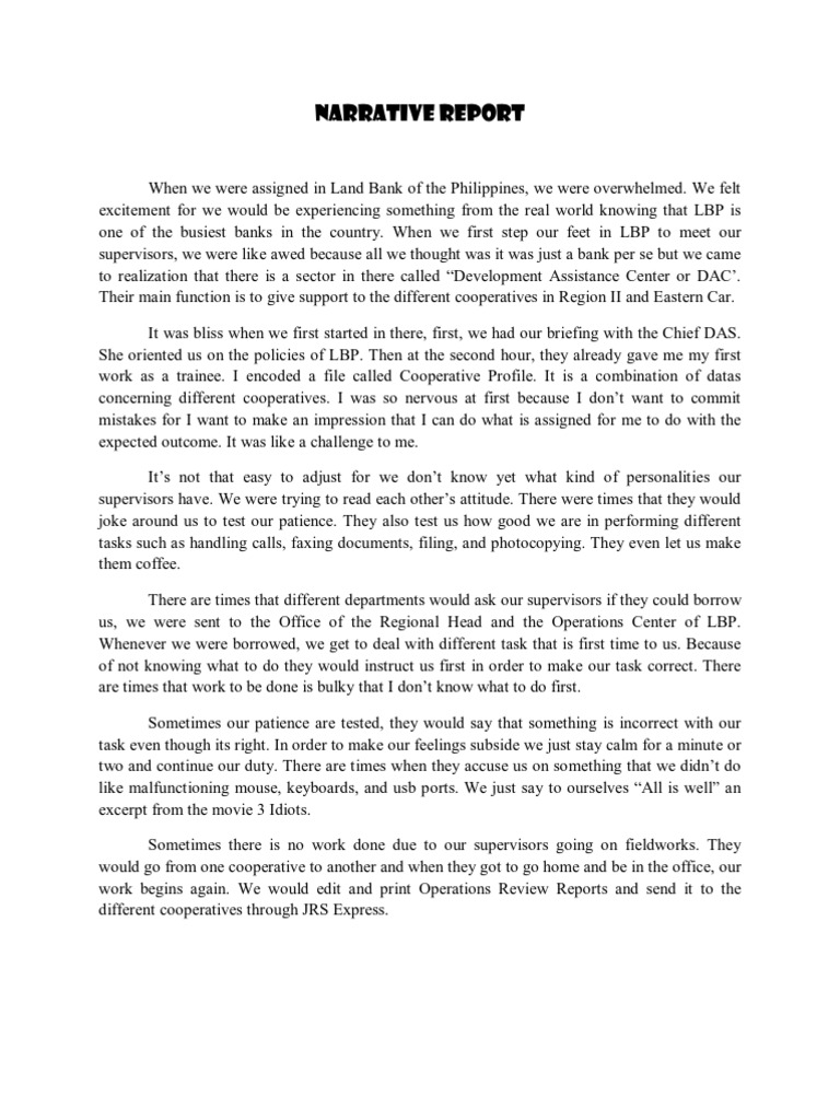 Narrative Report | PDF | Self-Improvement