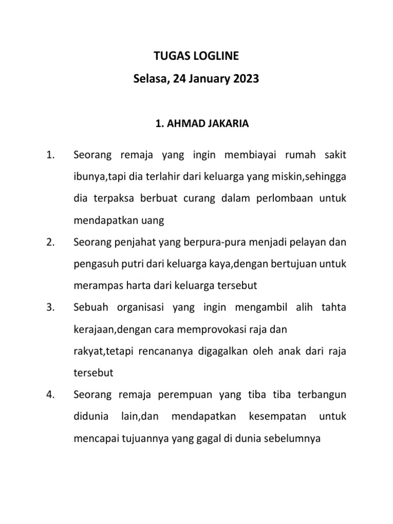 Contoh Logline untuk Cerita Fiksi | PDF | Fiksi Misteri, Thriller ...