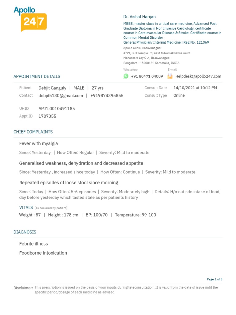 Prescription - 1707355 - 14 10 2021 - Dr. Vishal Kumar H - Apollo ...