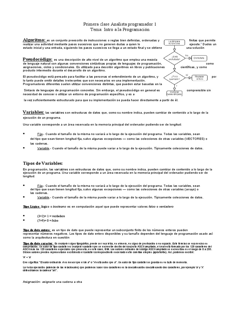 Primera Clase Analista Programador 1 | PDF | Algoritmos | Lenguaje de programación