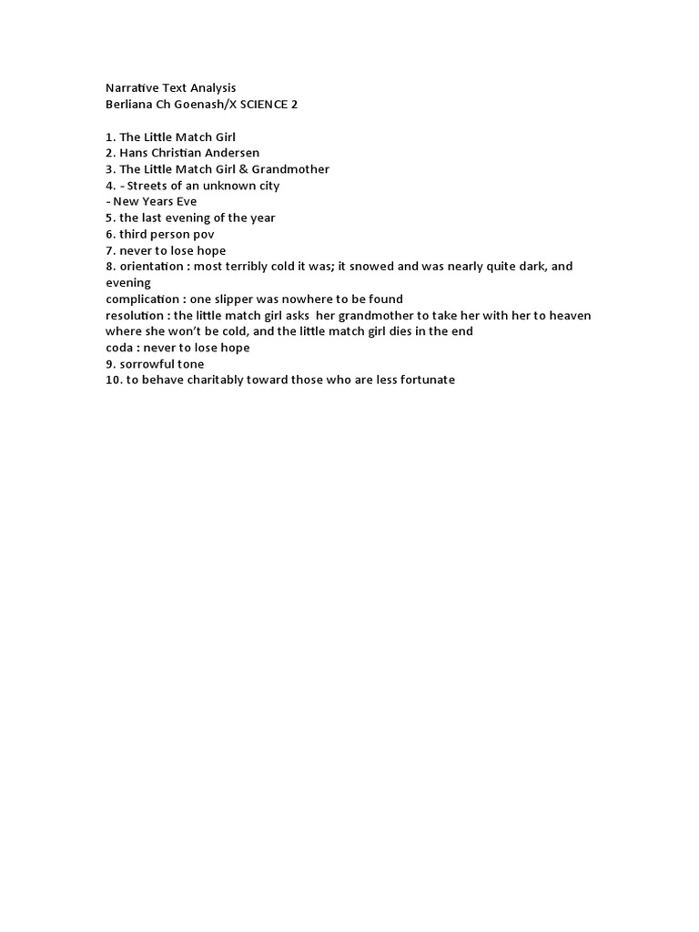 Narrative Text Analysis of "The Little Match Girl | PDF