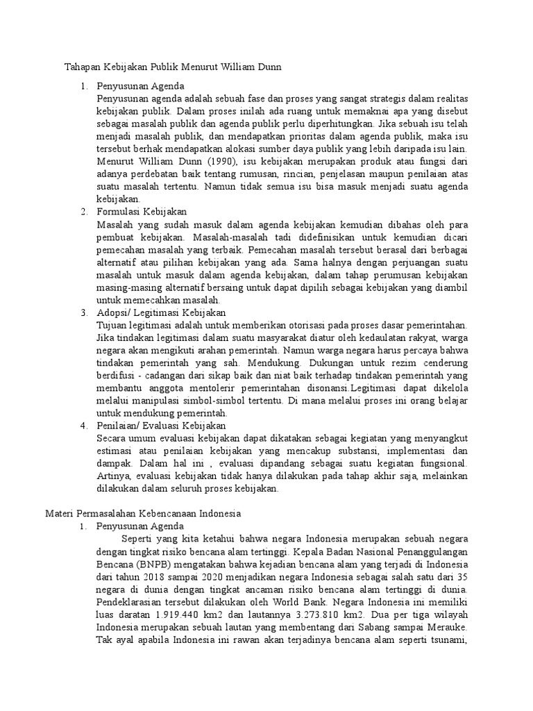 Tahapan Kebijakan Publik Menurut William Dunn | PDF