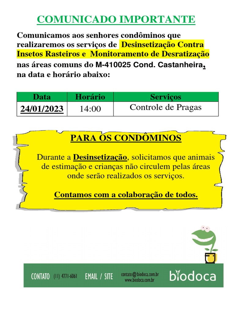 COMUNICADO - CONDOMINIOS - DESIN. - DESRAT M-410025 Cond. Castanheira | PDF