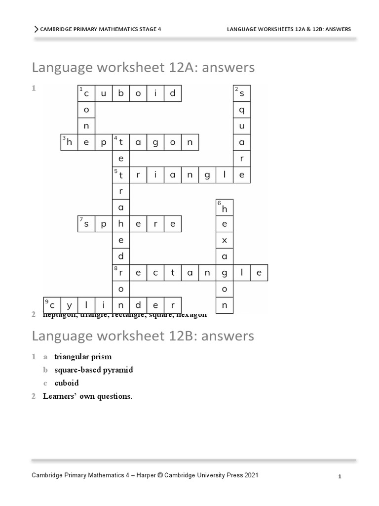 Primary Math Worksheet Answers | PDF | Teaching Methods & Materials