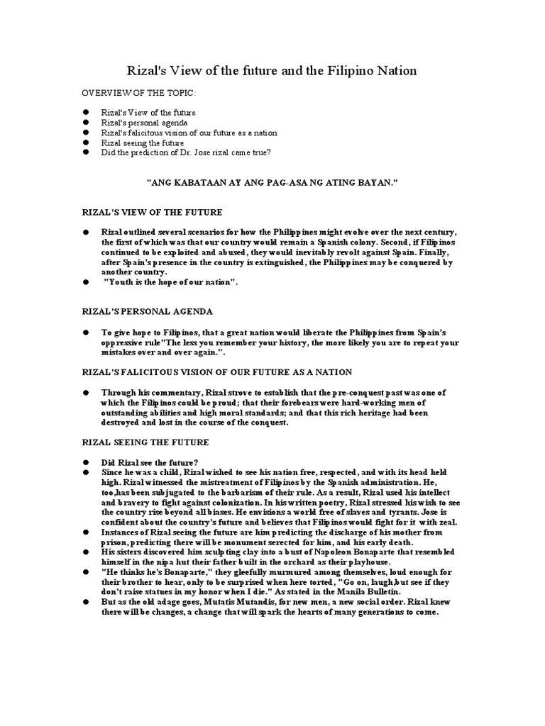 Rizal's View of The Future and The Filipino Nation | PDF | Philippines