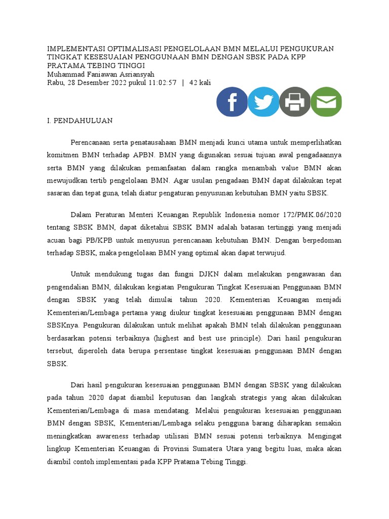 Implementasi Optimalisasi Pengelolaan BMN Melalui Pengukuran Tingkat ...