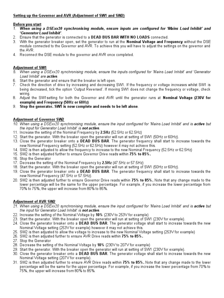 MANUAL DEEP SEA PLC Test Governor and AVR SW1 SW2 | PDF | Mains ...