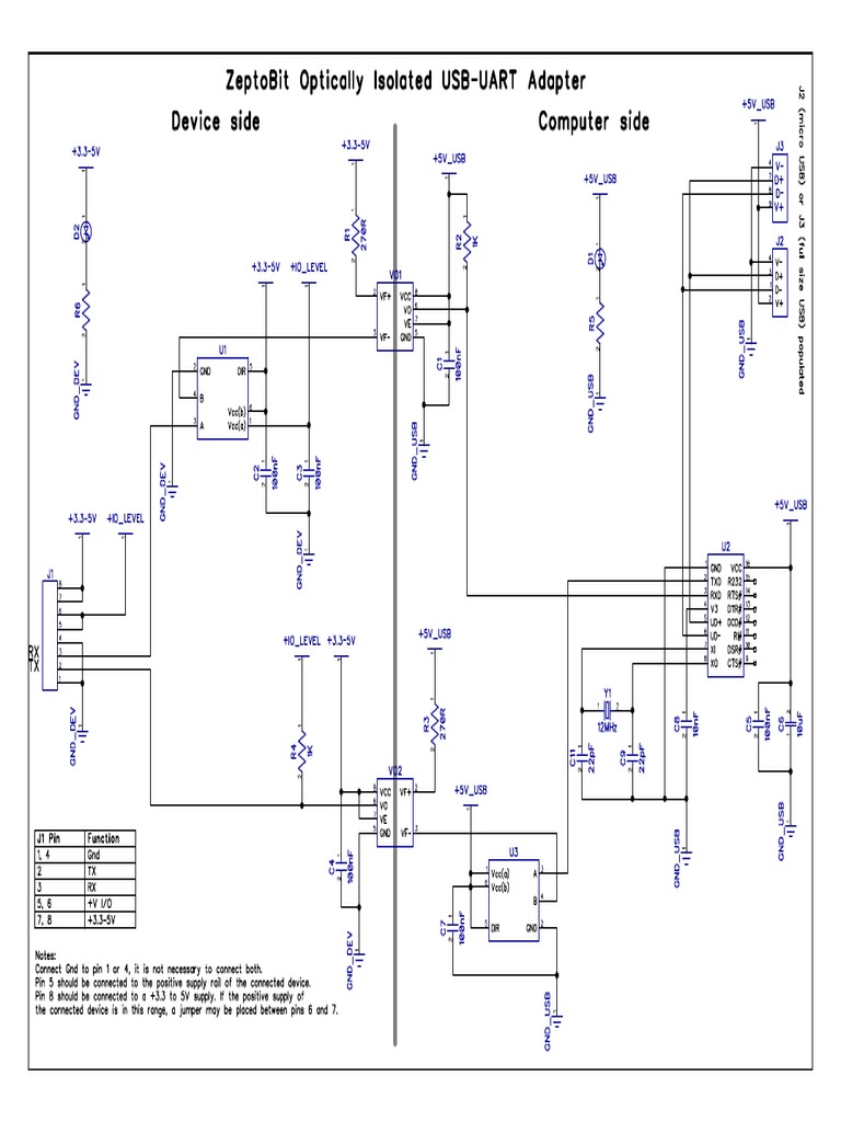 ZeptoBit Isolated USB-UART Adapter - Schematic | PDF