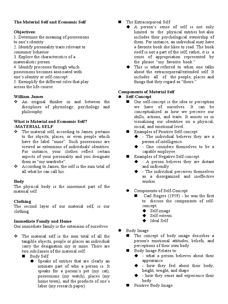 Understanding Material and Economic Self | PDF | Self Concept ...