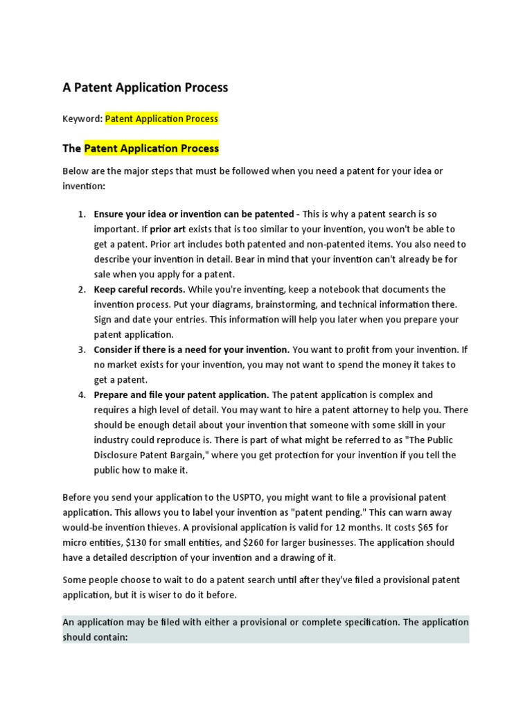 A Patent Application Process | PDF | Patent Application | Patent A Patent Application Process | PDF | Patent Application | Patent