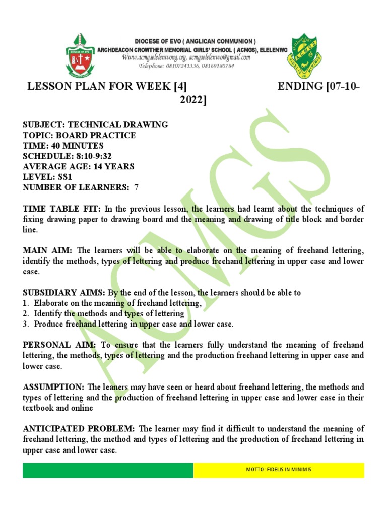 Ss1 Technical Drawing Lesson Plan Week 4 | PDF | Drawing | Technical ...