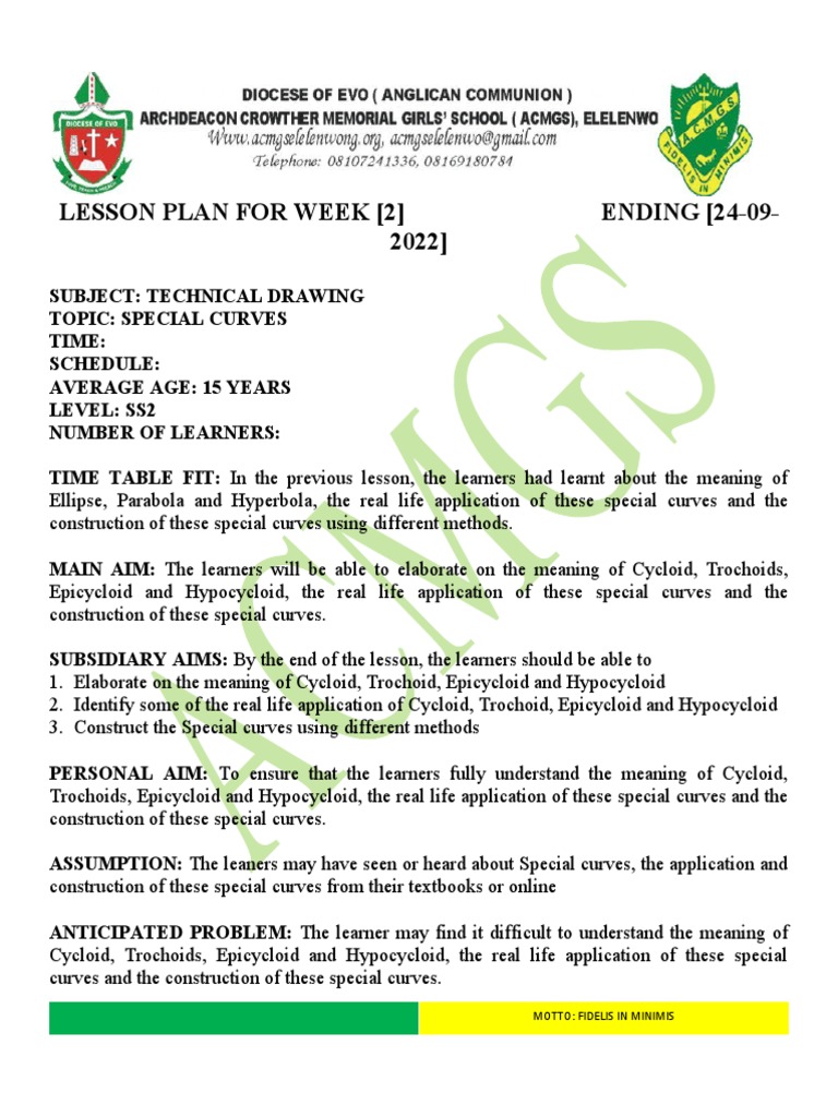 Ss2 Technical Drawing Lesson Plan Week 2 | PDF | Circle | Gear