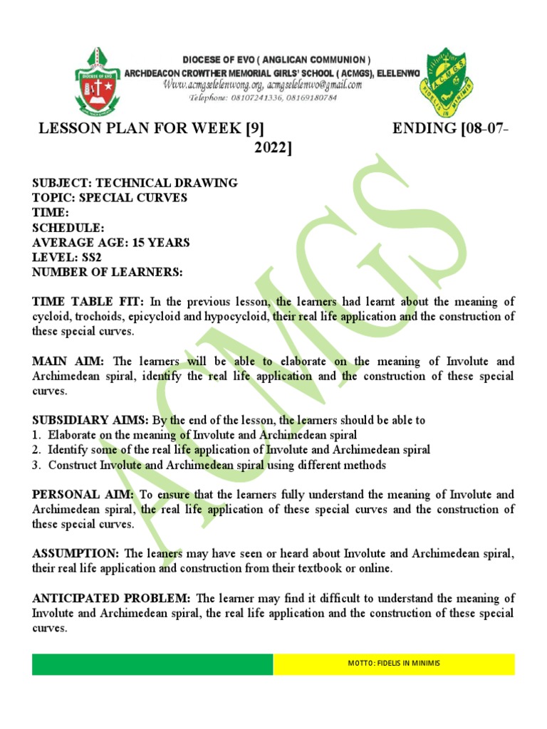 Ss2 Technical Drawing Lesson Plan Week 3 | PDF | Gear | Circle