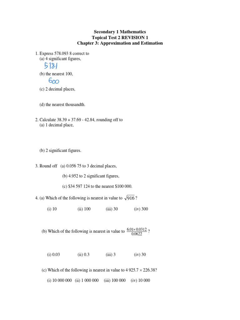 Secondary 1 Mathematics Topical Test 2 REVISION 1 Chapter 3 ...