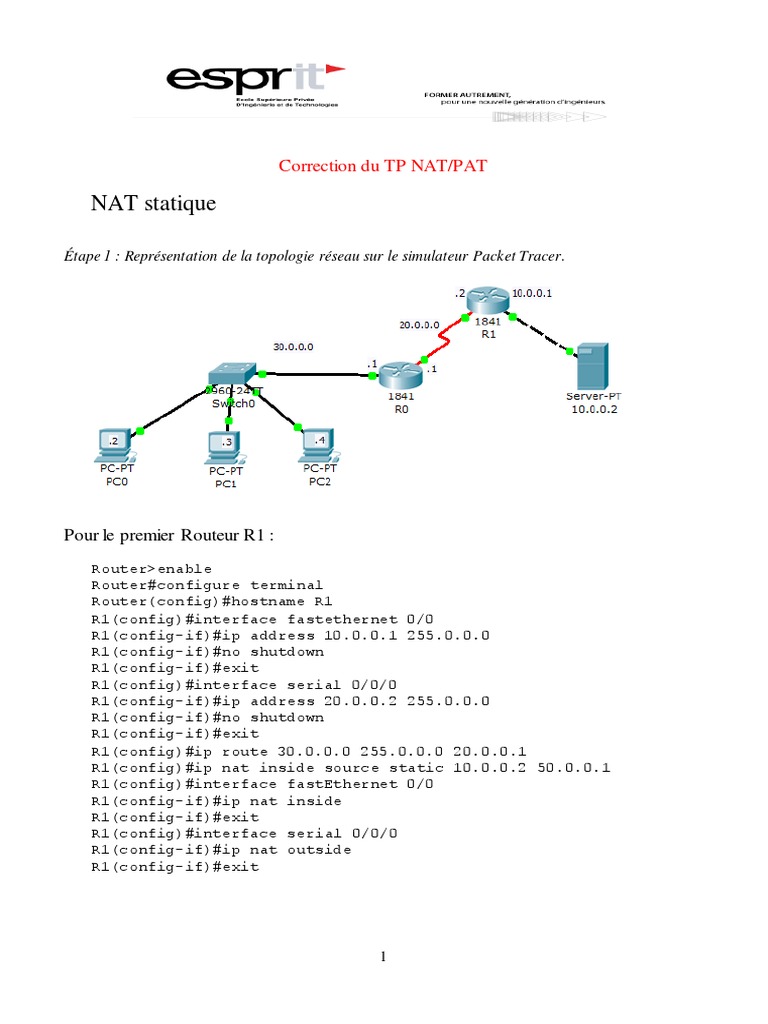 NAT/PAT Configuration Packet Tracer Lab | PDF | Router (Computing ...