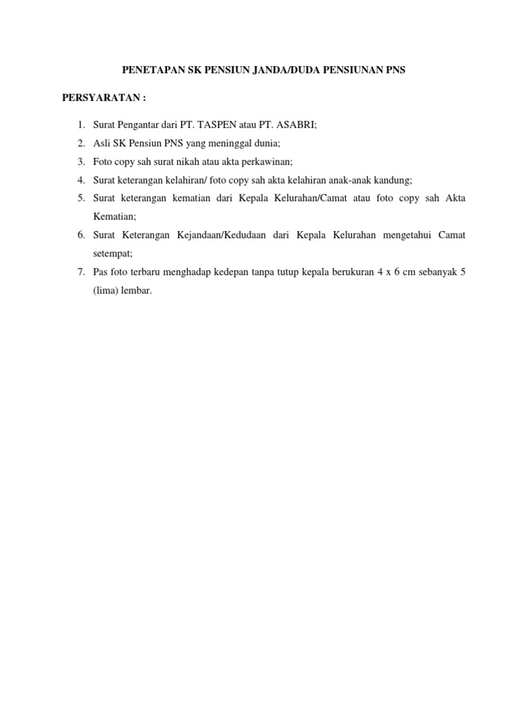 Syarat Penetapan SK Pensiun Janda Duda Pensiunan PNS | PDF