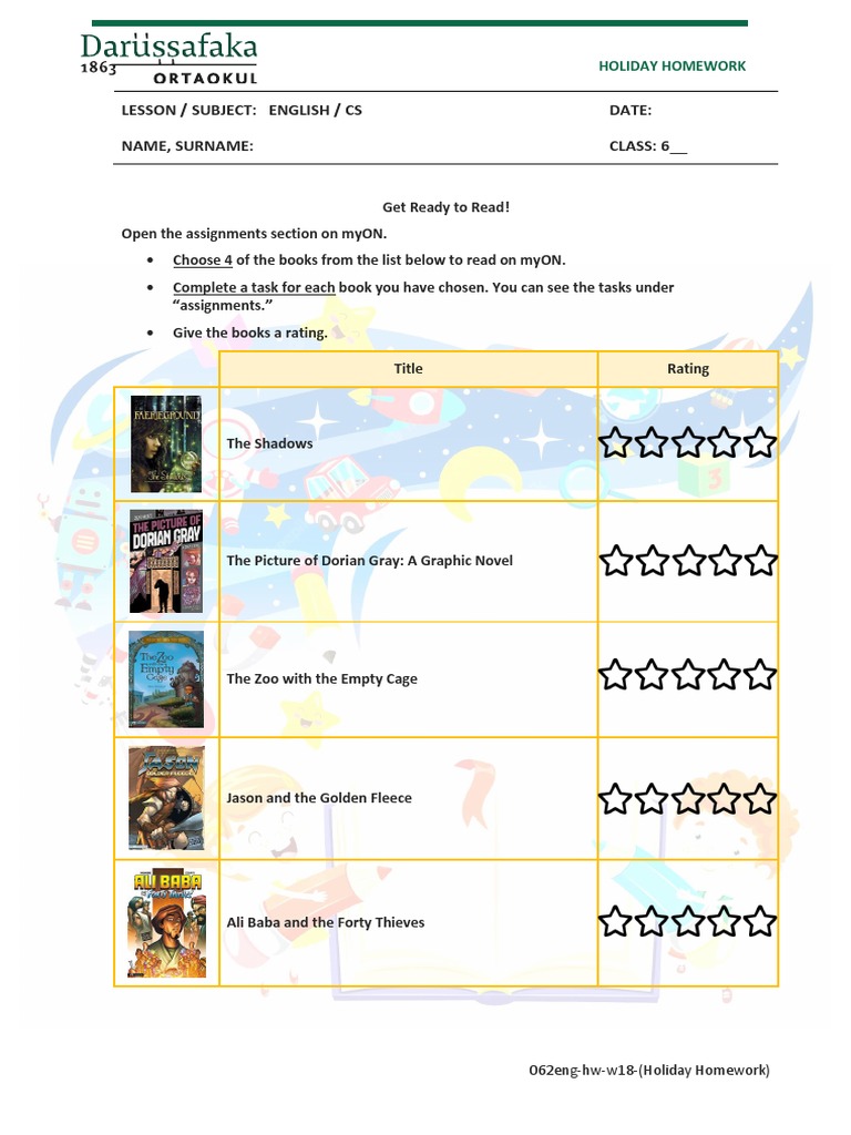 Holiday Homework Reading Assignments | PDF