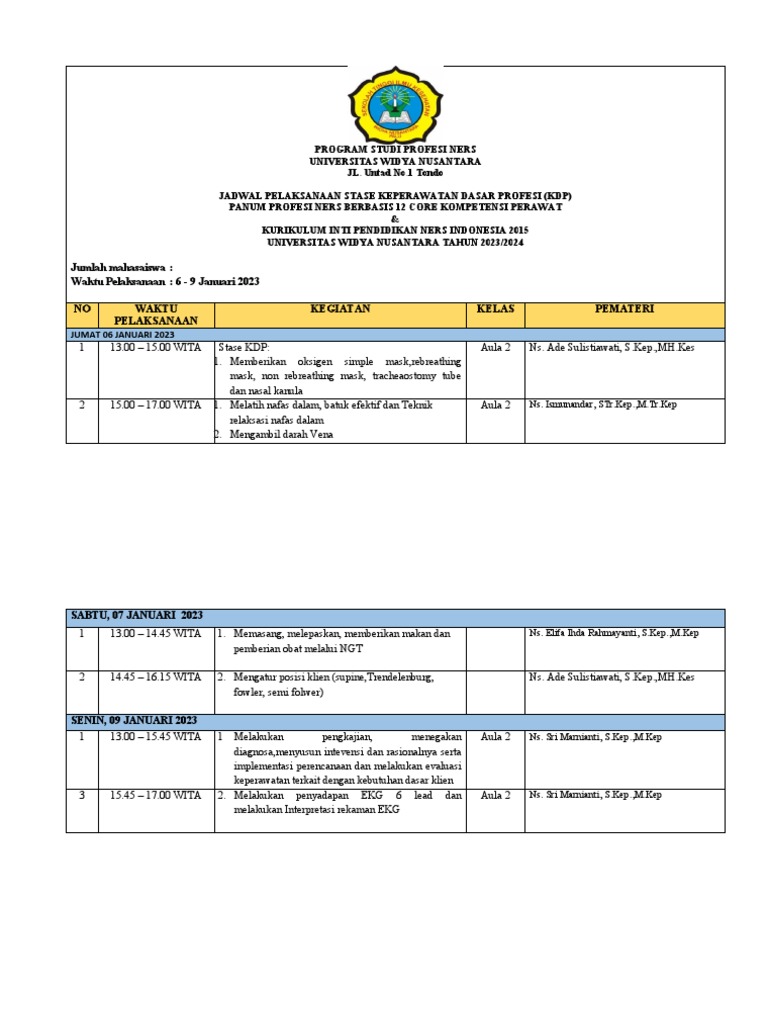 Jadwal Panum KDP Ta 2022 2023 | PDF