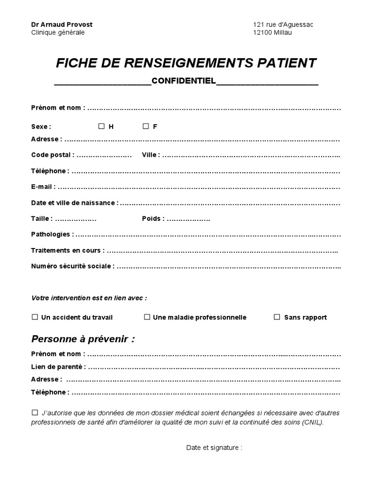 Fiche Renseignement Patient Word | PDF