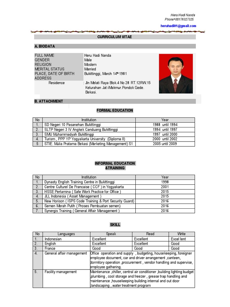 CV Heru Hadi Nanda Seeking General Affairs Role | PDF