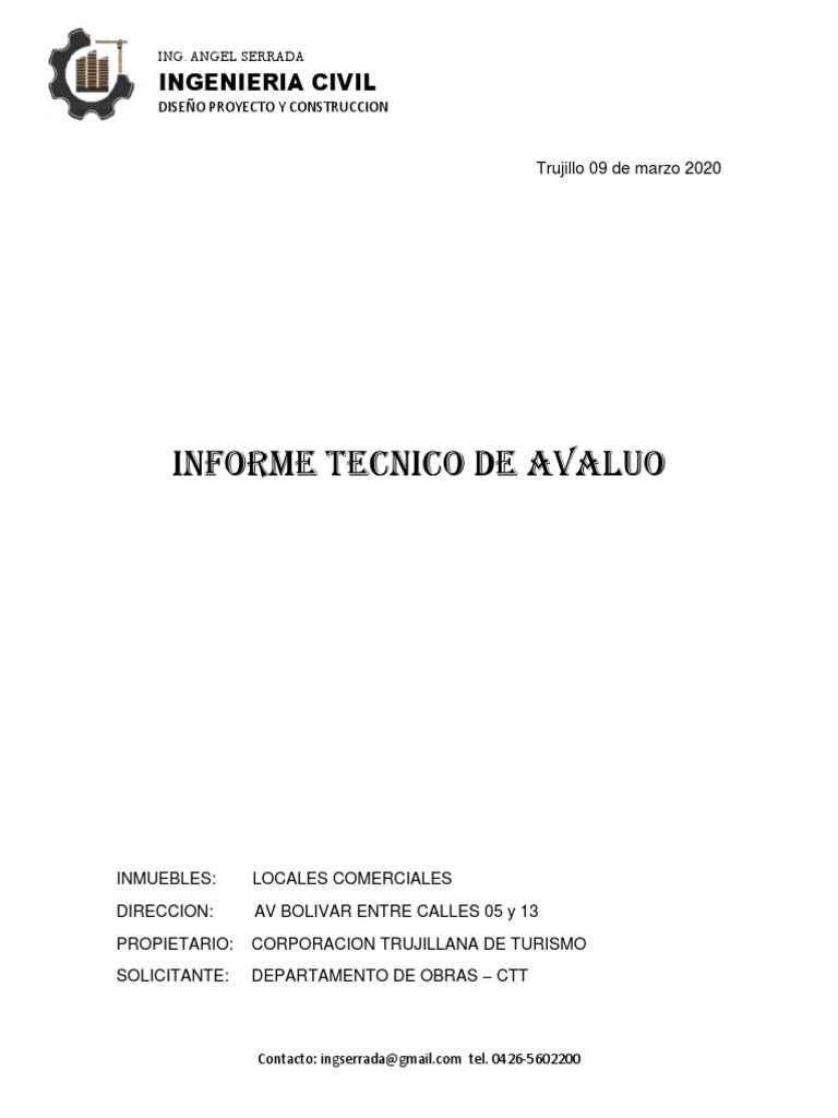 Informe Tecnico de Avaluo CTT | PDF | Ingeniería | Hormigón