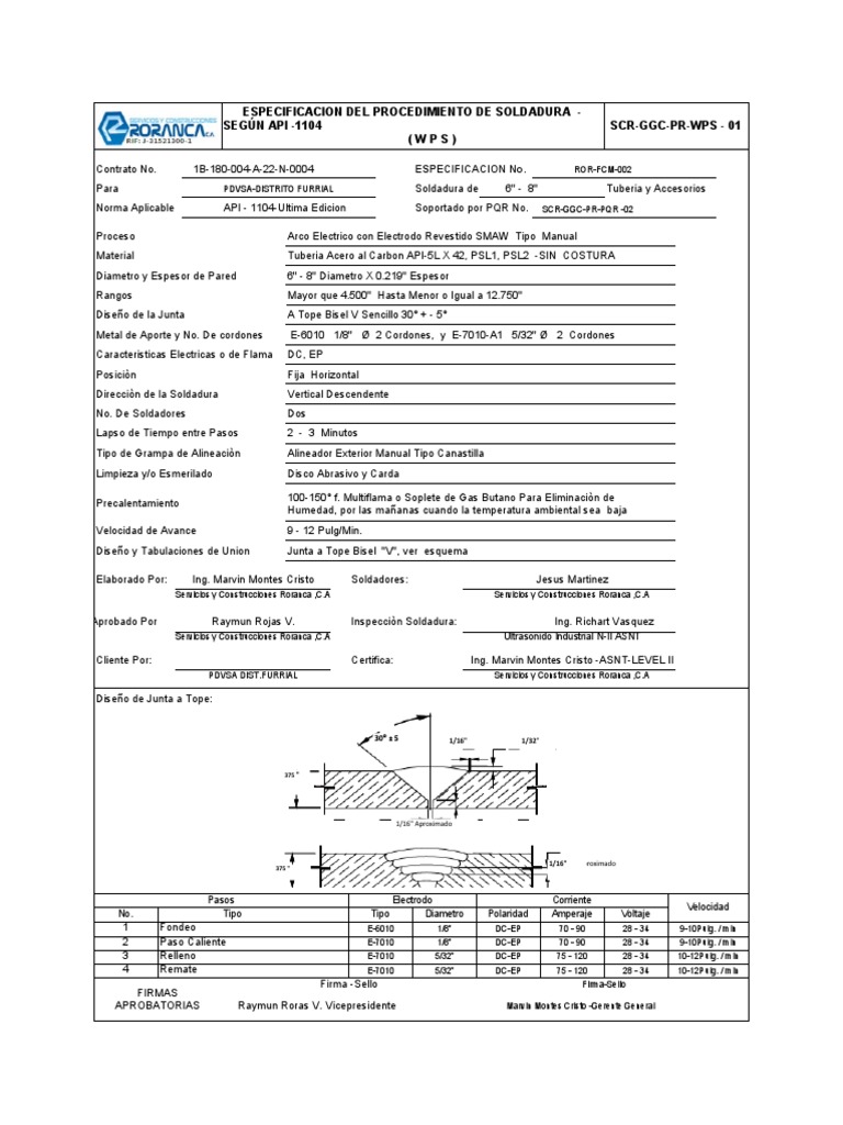 WPS API-1104-Proyecto Remplazo de Tuberias El Furrial | PDF | Soldadura ...