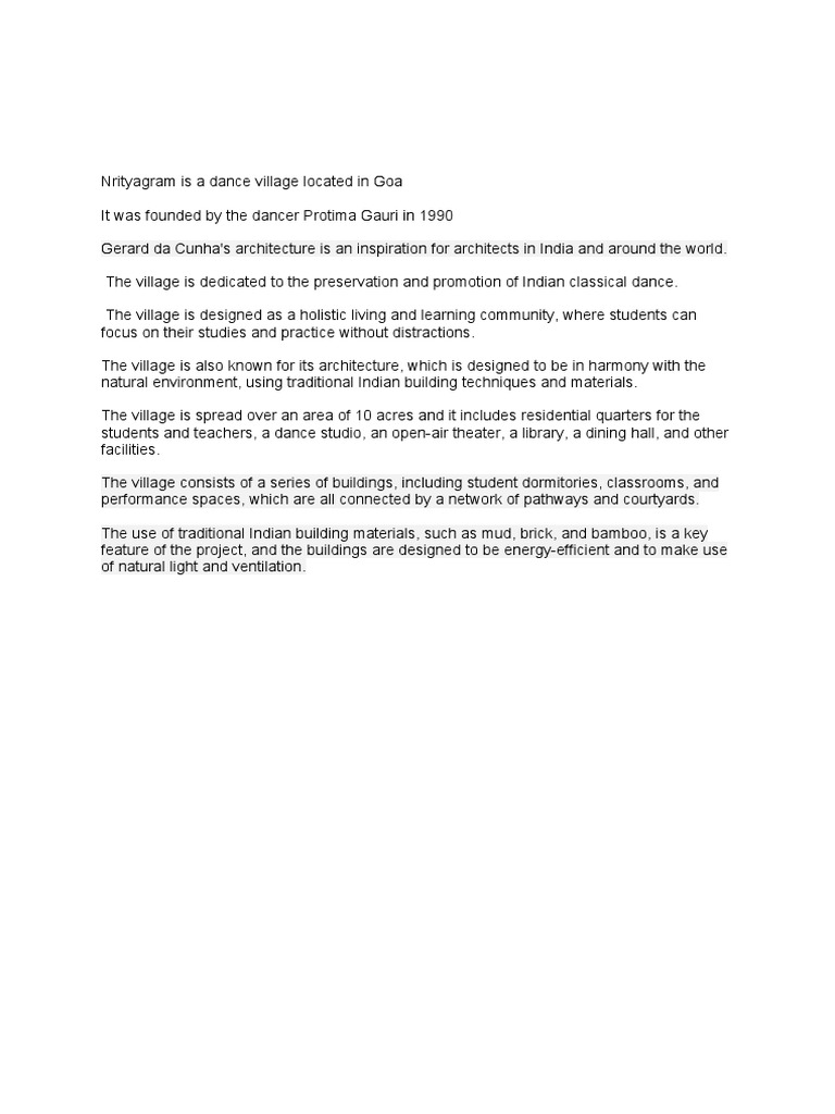 Nrityagram: Dance Village in Goa | PDF