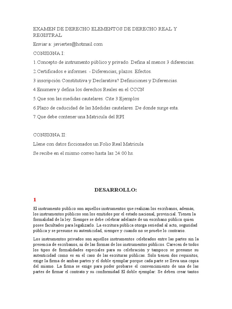 Examen de Derecho Elementos de Derecho Real y Registral | Descargar gratis PDF | Justicia ...