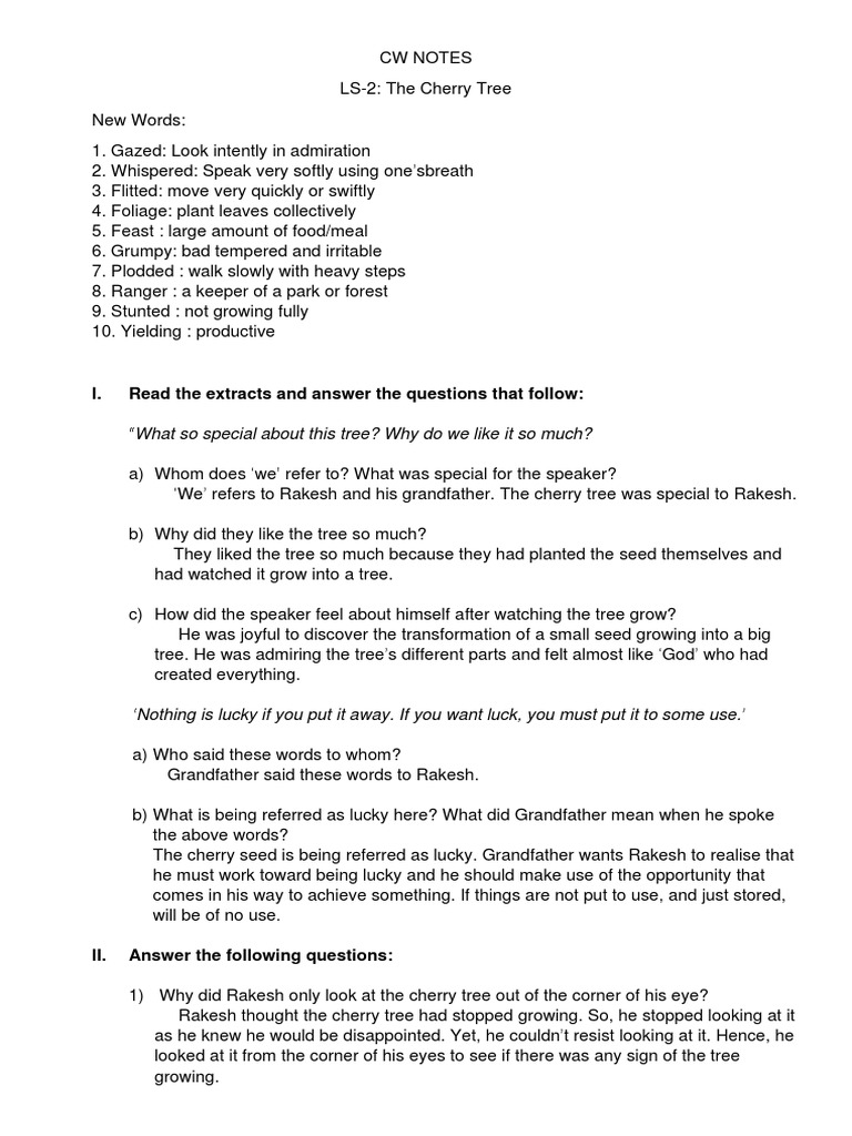 LS-2 The Cherry Tree (CW Notes) | PDF | Trees