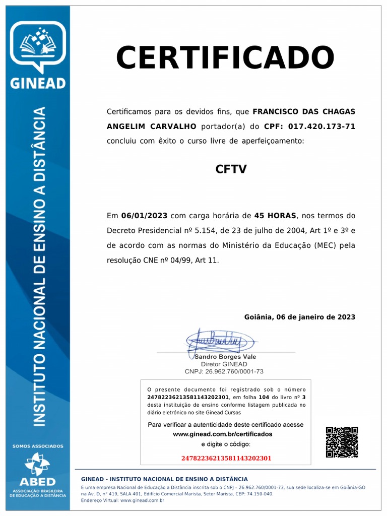 Certificado Curso de Montagem de Câmeras | PDF
