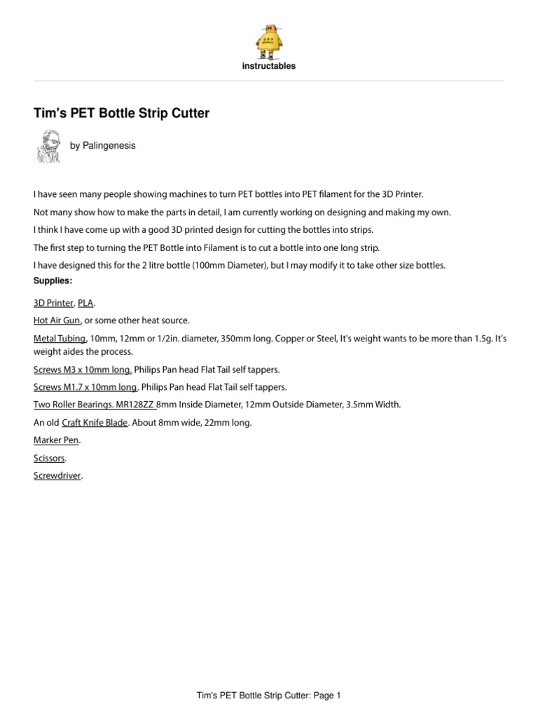 Tims PET Bottle Strip Cutter | Download Free PDF | Screw | Water