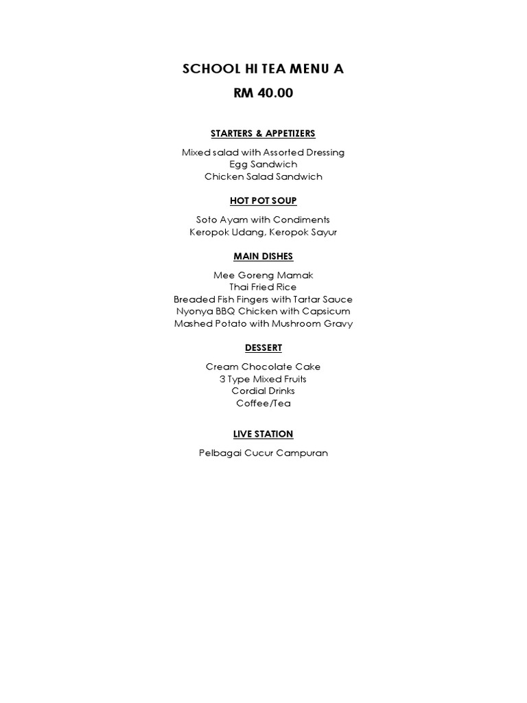 School Hi Tea Menu | PDF | Food Ingredients | Regional & Ethnic Food