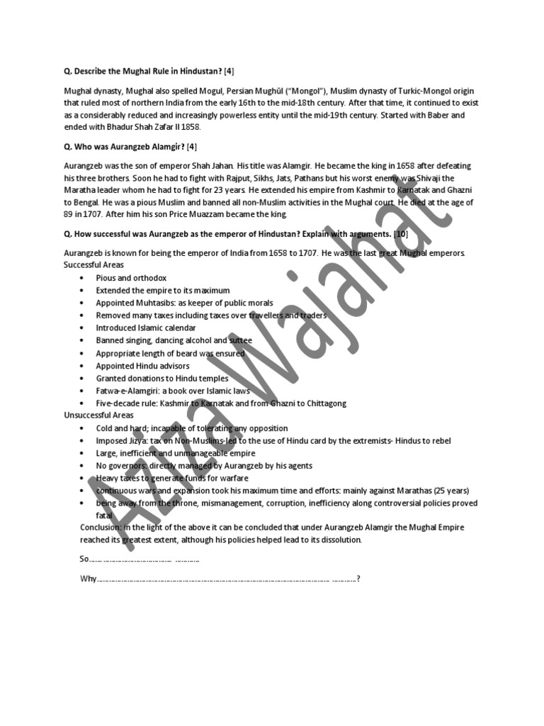 History Notes | PDF | Mughal Empire