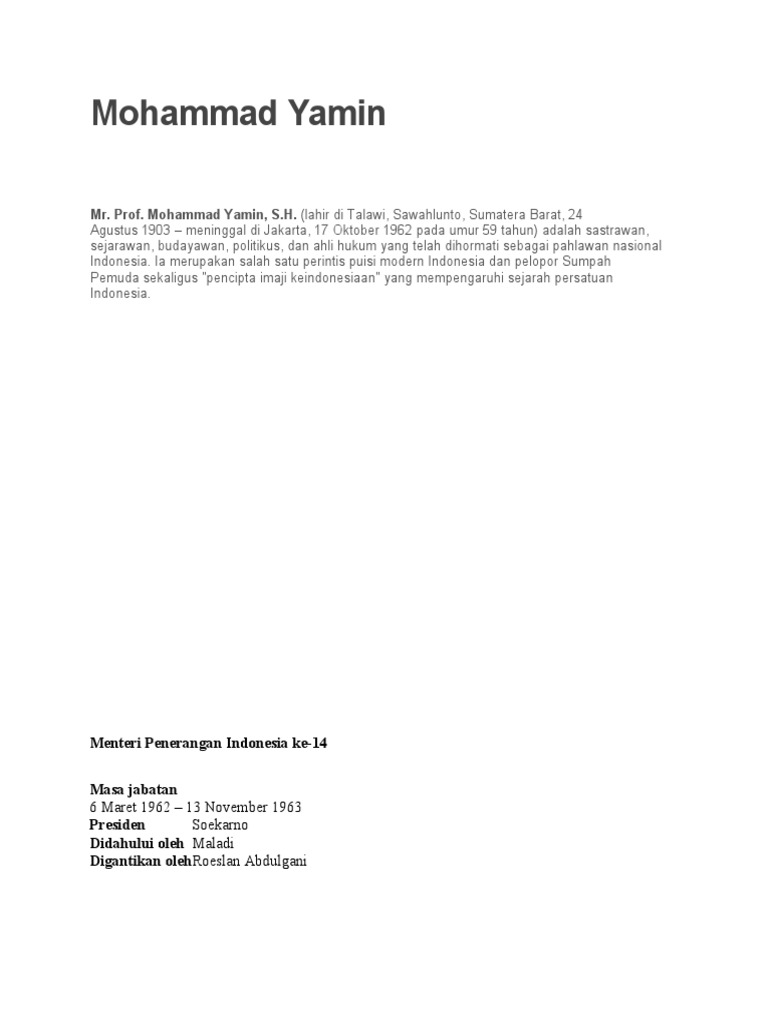 Mohammad Yamin | PDF