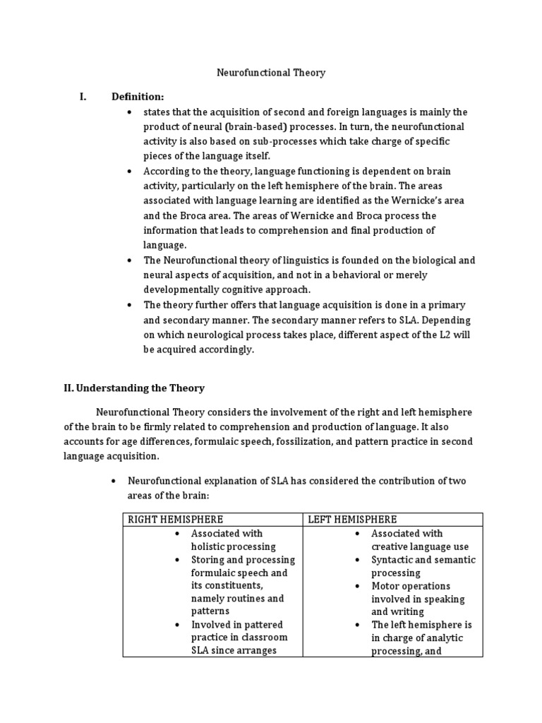 Neurofunctional Theory | PDF | Second Language Acquisition | Language Acquisition