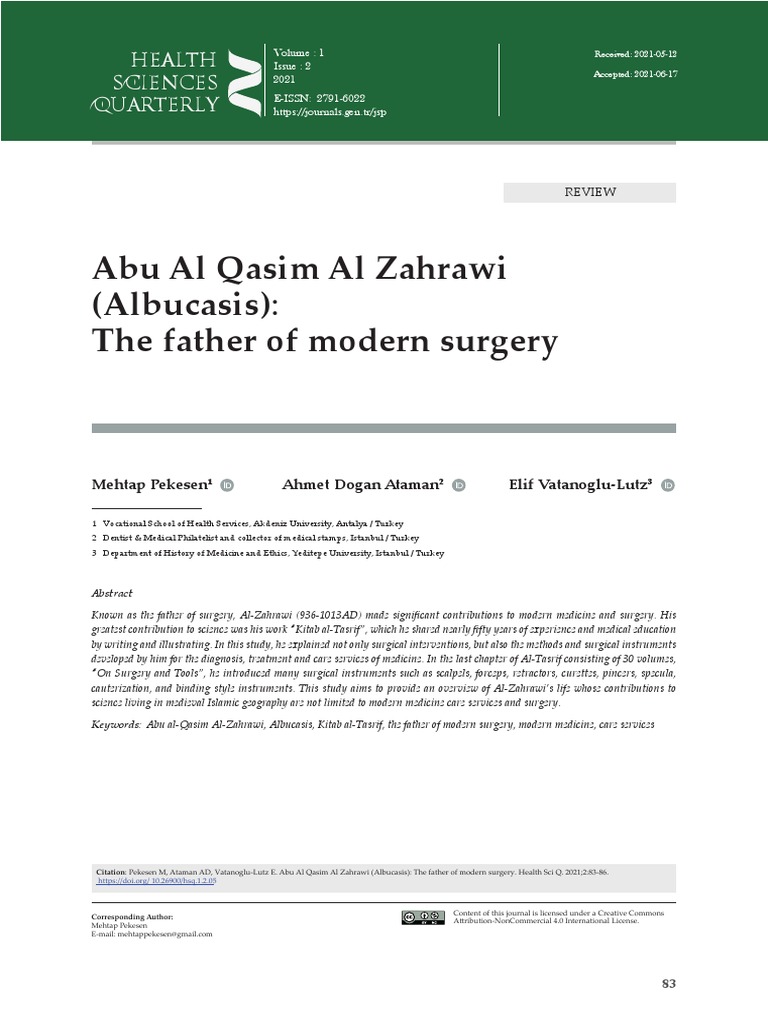 Abu Al Qasim Al Zahrawi (Albucasis) - The Father of Modern Surgery ...