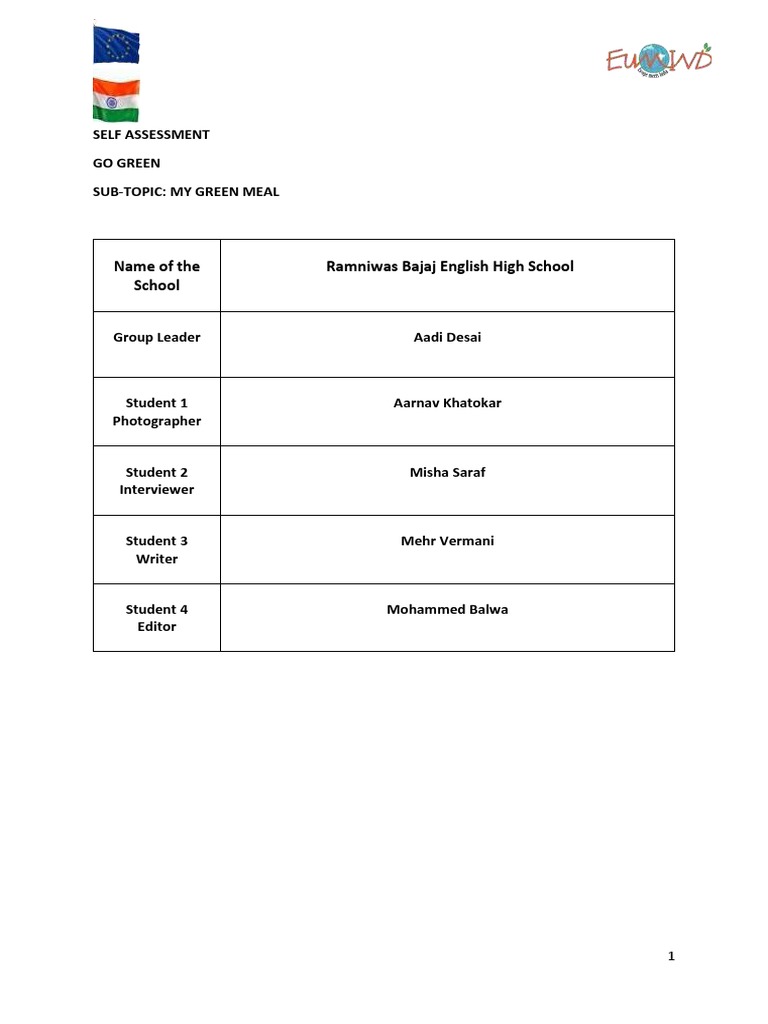 Green Meal Project Self-Assessment Guide | PDF | Cognition | Communication