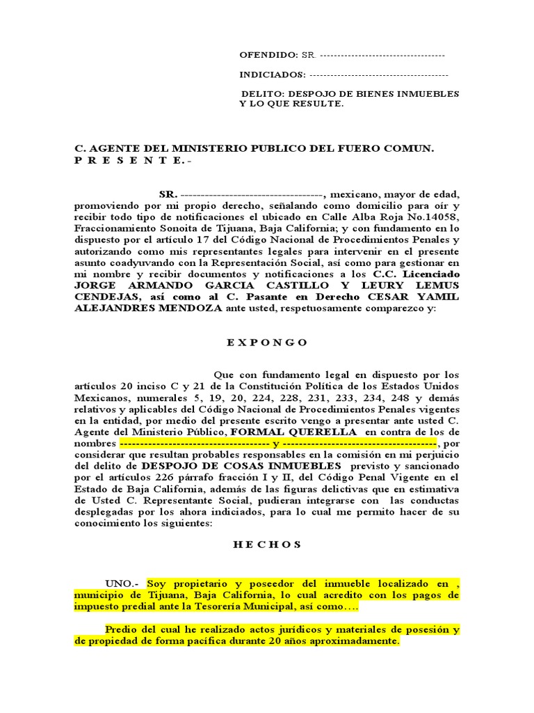 Denuncia de Despojo-1 | PDF | Queja | Justicia Denuncia de Despojo-1 | PDF | Queja | Justicia