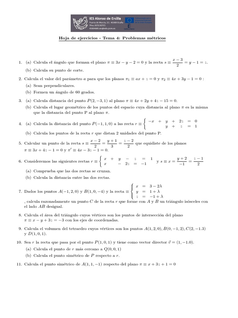 Hoja de Ejercicios Del Tema 4 Problemas Métricos | PDF | Triángulo | Geometria plana)