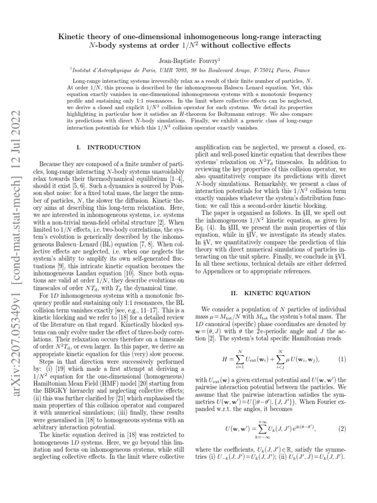 Fouvry Kinectic Theory 1 D N Body Long Range | PDF | Mathematical ...