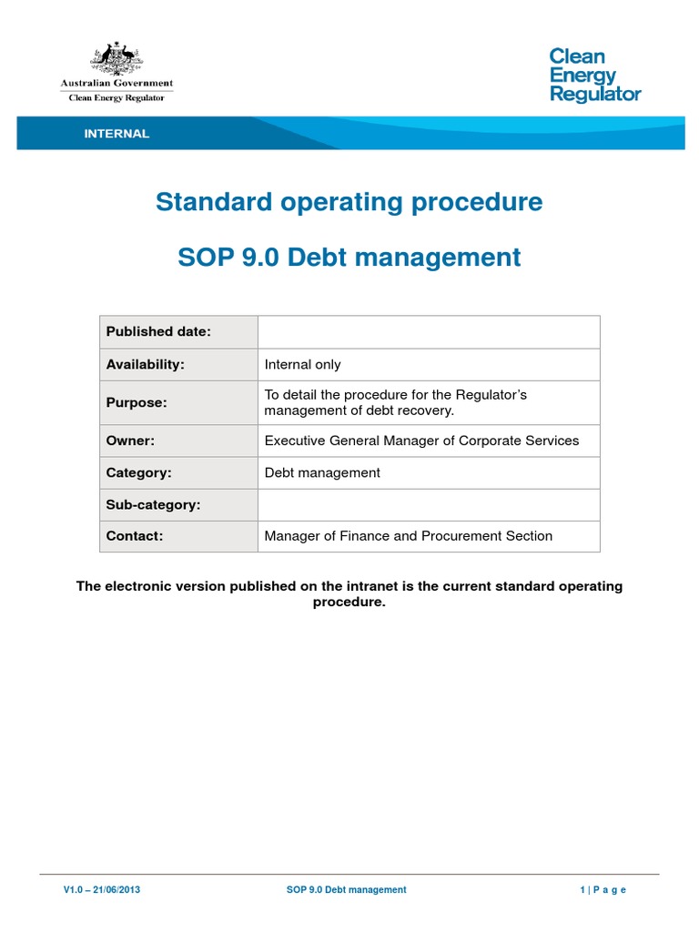 Standard Operating Procedure. SOP 9.0 Debt Management | PDF | Debt ...