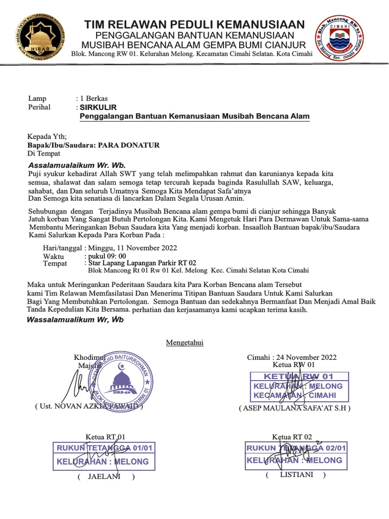 Sirkulir Donasi Bencana Cianjur | PDF
