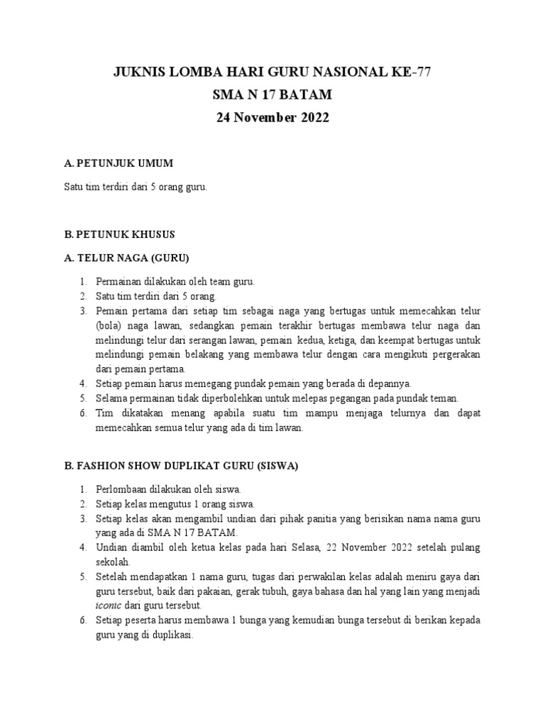 Juknis Lomba Hari Guru 2022 | PDF