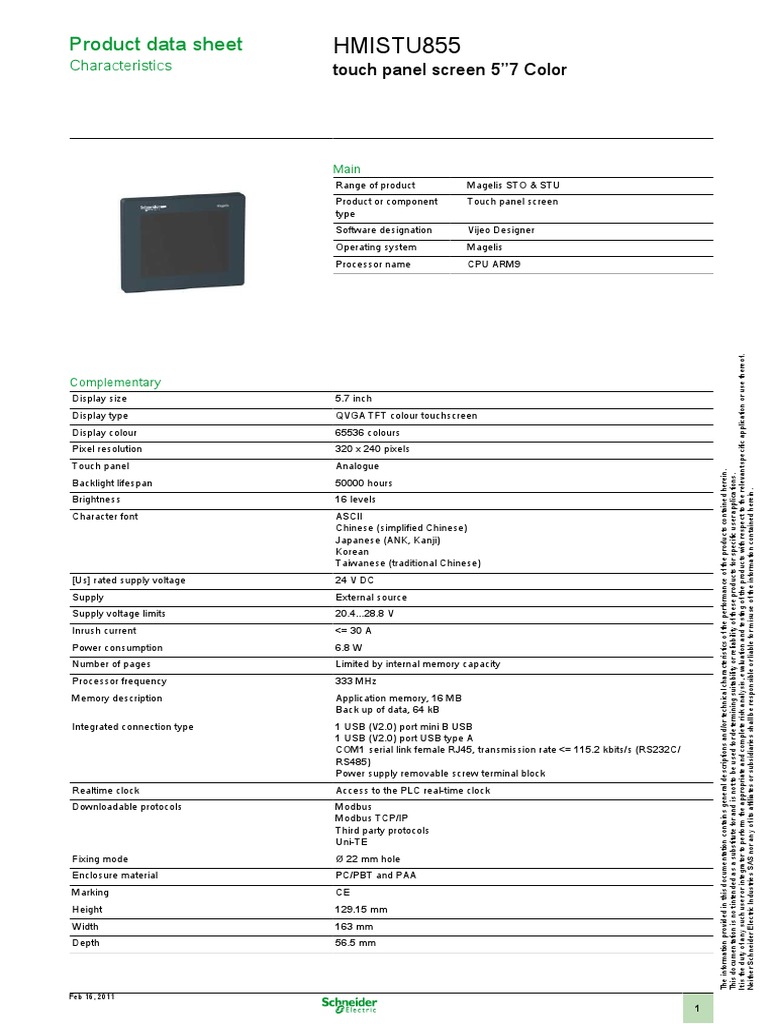 HMISTU855: Product Data Sheet | PDF | Touchscreen | Usb