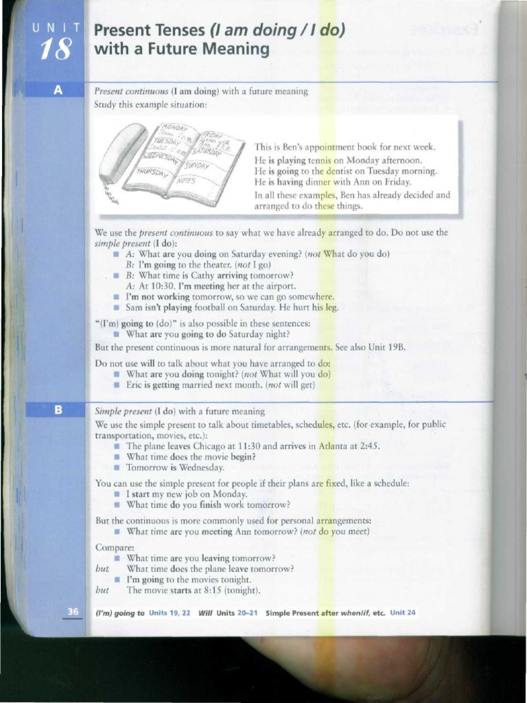 Future Time Present Continuous and Simple Present | PDF | Clause | Syntax