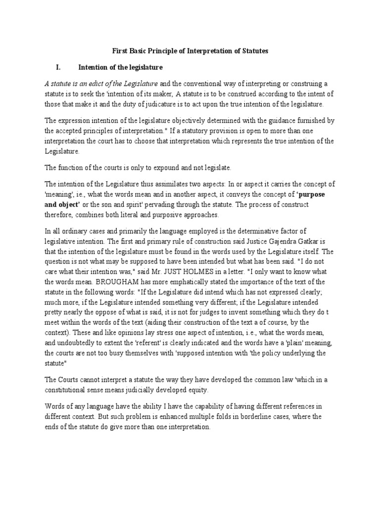 Intention of The Legislature | PDF | Statutory Interpretation | Legal ...