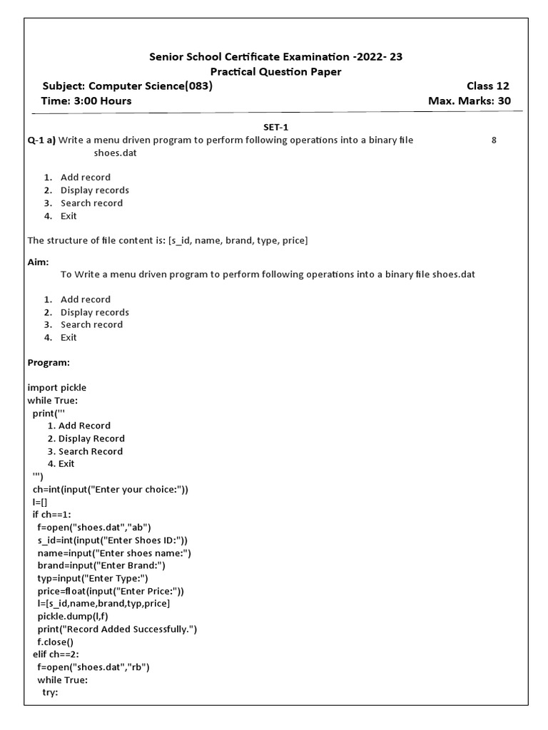 G12-Cs-Practical QP, Ak | PDF | Programming | Computer Program