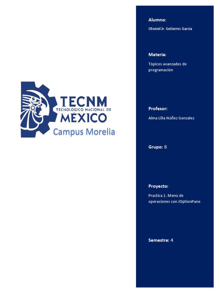 Practica 1 Menu De Operaciones Con Joptionpane Pdf Programa De Computadora Programación 