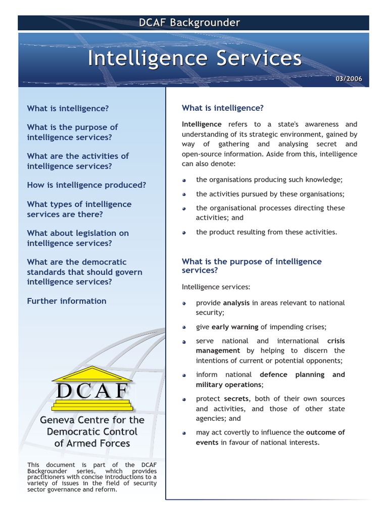 Backgrounder 08 Intelligence Services | PDF | Espionage | Counterintelligence
